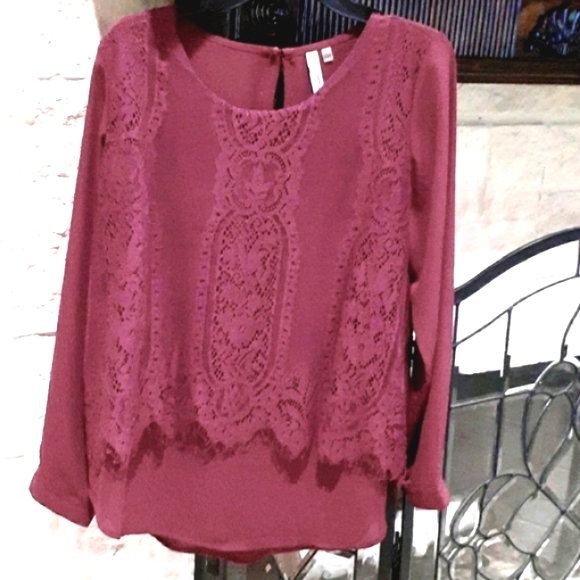 NY Collection | Tops | Ny Maroon Lase Blouse | Poshmark